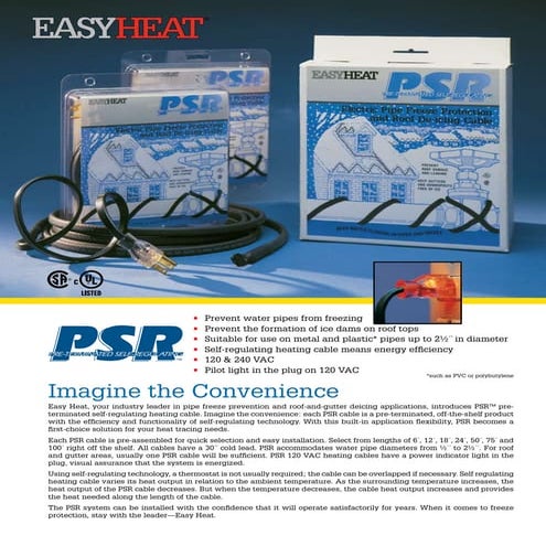 EasyHeat PSR1018 Heat Tracing Cable - Spec Sheet | PDF
