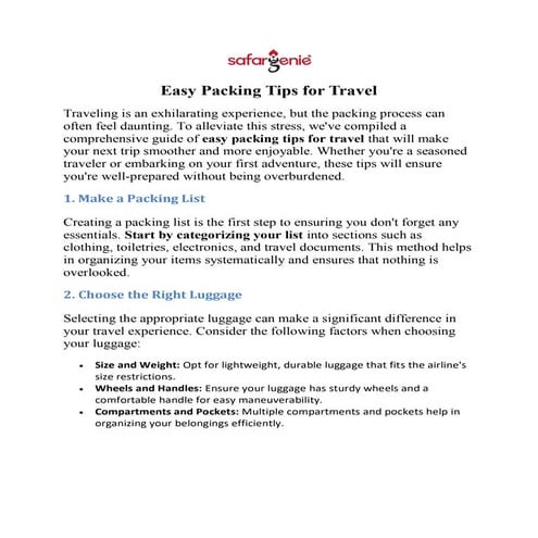 Free Guide Easy Packing Tips for Travel 2024 | PDF