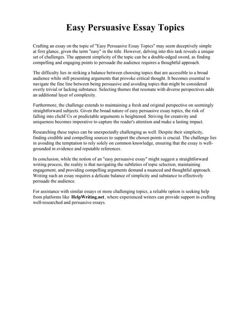 Simple Persuasive Essay Topics | PDF