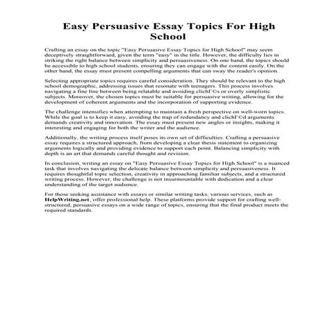 Easy Persuasive Essay Topics For High School | PDF