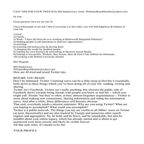 Easy tips for your tweets by bill stankiewicz, | PDF