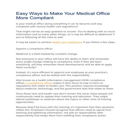 Easy Ways to Make Your Medical Office More Compliant | PDF