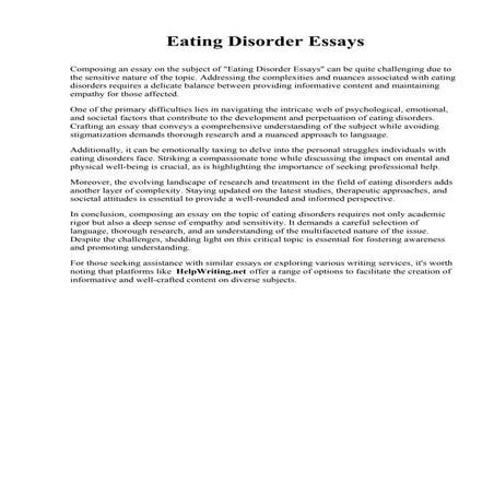 Eating Disorder Essays. Gwynedd Mercy University | PDF