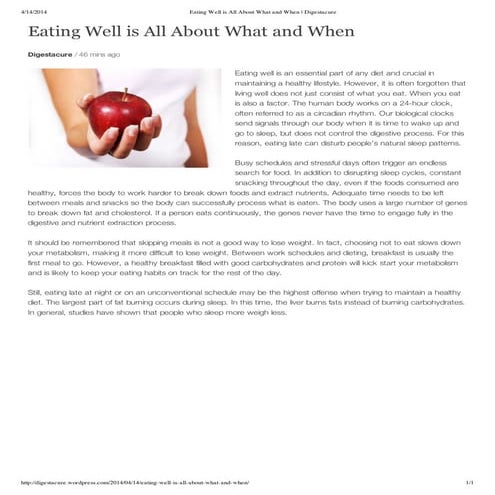 Eating well is all about what and when | PDF