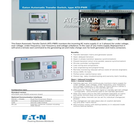 Eaton ATS Automatic Transfer Switch ATS-PWR | PDF