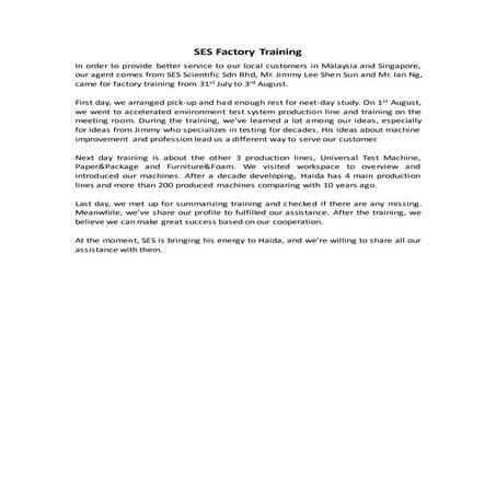 SES Factory Training | DOCX