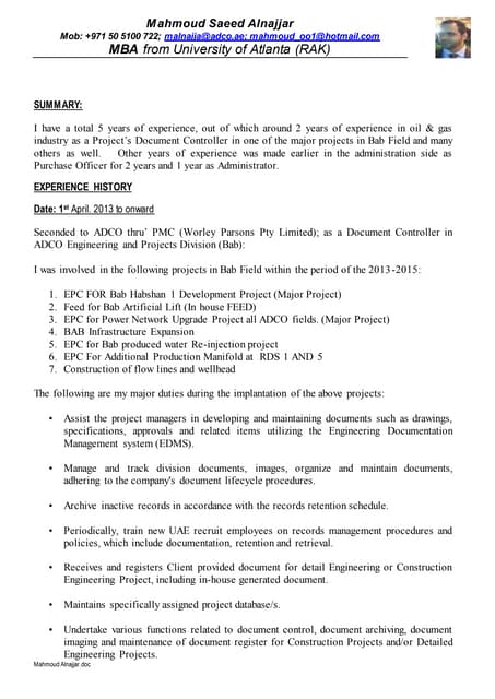 CV - Sudheesh - Senior Document Controller | DOC