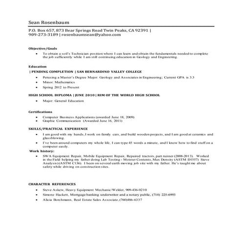 Sean Christopher Rosenbaum resume (1) | DOCX | Education