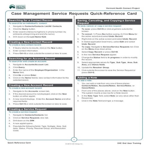 Case Management Quick Reference Guide - Service Requests | DOCX ...