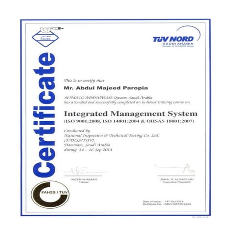 Certificate of ISO IMS Internal Auditing | DOCX