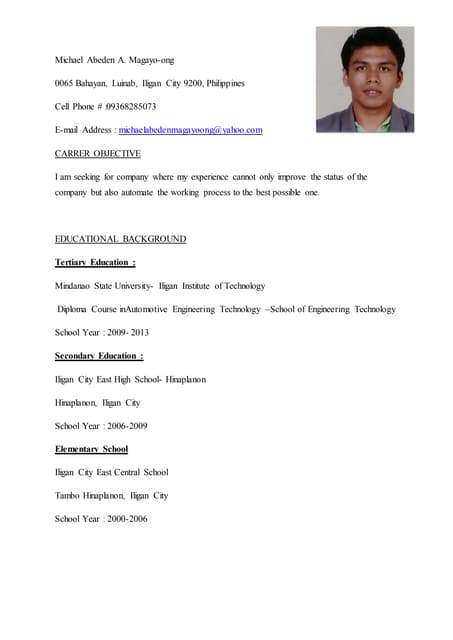Sample Resume for OJT | DOCX