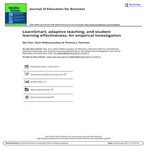 LearnSmart adaptive teaching and student learning effectiveness An ...