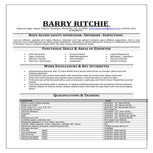 Barry Ritchie snr CV. | PDF