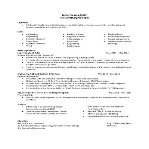 Catherine Julia Smith Resume | PDF