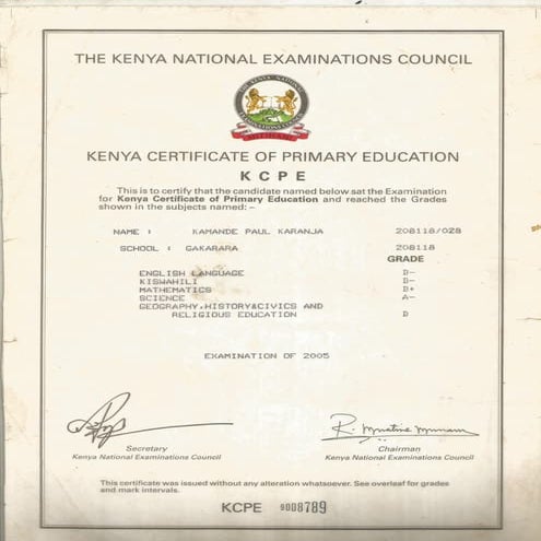 KCPE CERT(1) | PDF