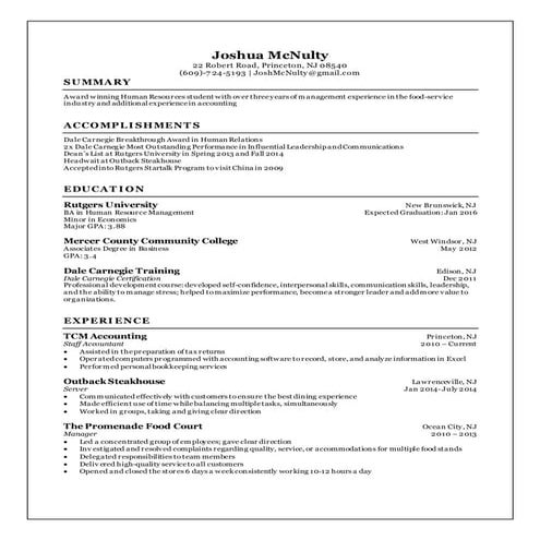 Josh McNulty Official Resume | DOCX
