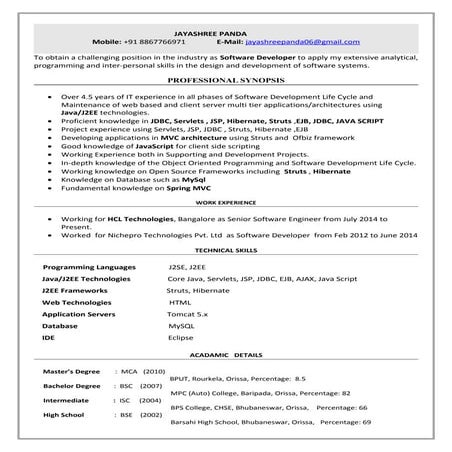 Jayashree-4.5 Years Exp on JAVA-J2EE | DOC