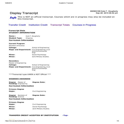 Academic Transcipt_28SEP2015 | PDF