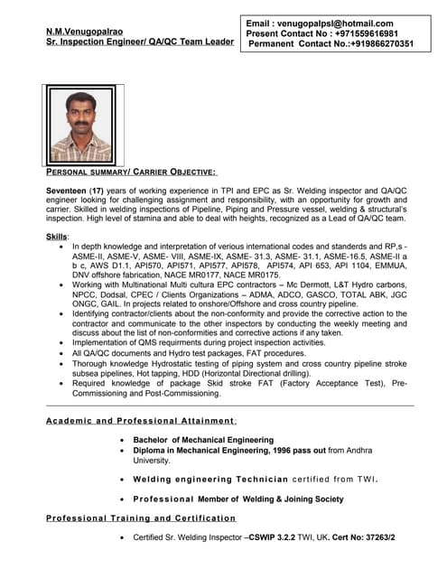 Structural & Piping QC Inspector CV - PDF | PDF | Business | Business ...