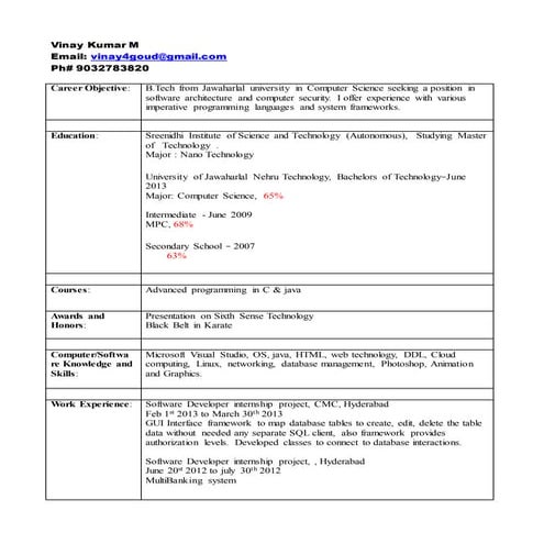 Vinay Kumar M-Profile | DOCX
