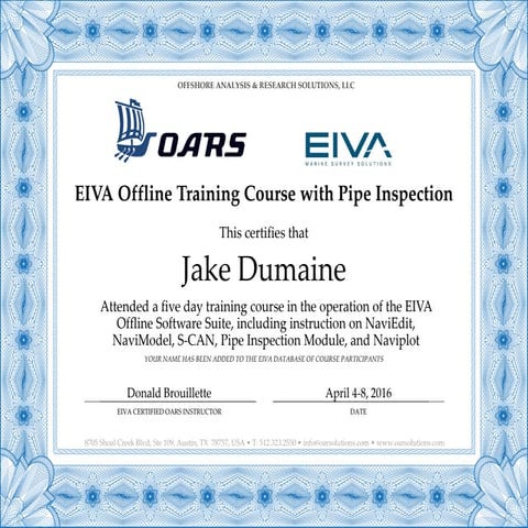 EIVA Offline Course Certificate of Completion_JakeDumaine | PDF