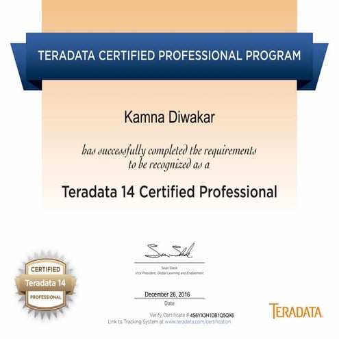 Teradata 14 Certified Professional certificate | PDF