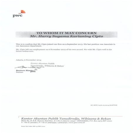 Pwc confirmation | PDF