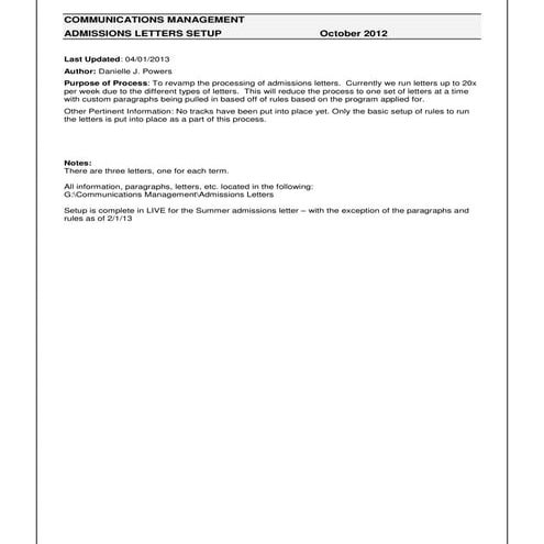 CM_Admissions Letters Setup | PDF