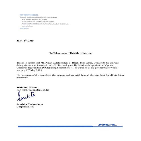 Hcl Certificate | PDF