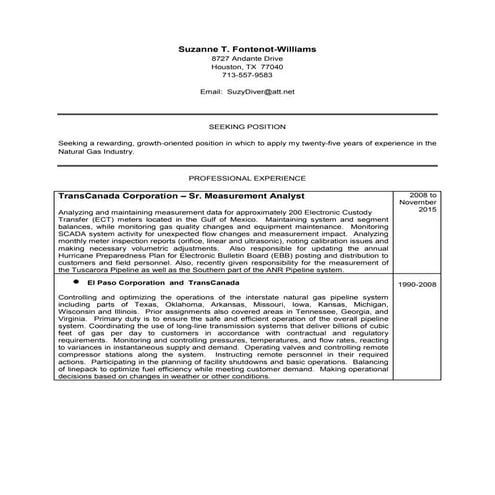 Suzanne Fontenot-Williams Resume | PDF | Business | Business and Finance