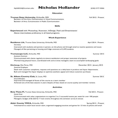 Nick Hollander Resume 2015 | PDF