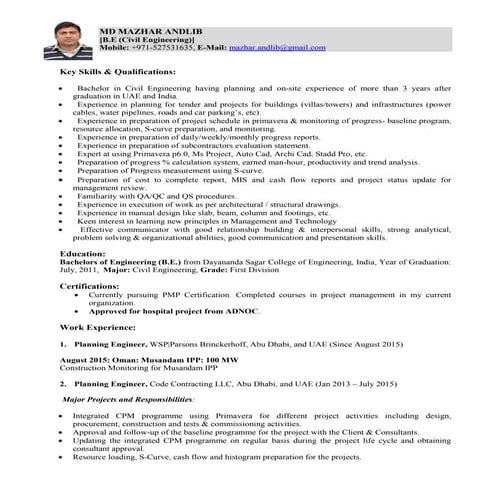 Planning engineer cv with 9 yrs experience(1) | DOC