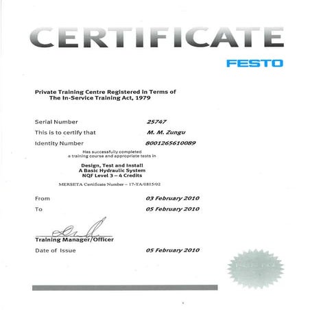 Basic Hydraulic Certificate | PDF