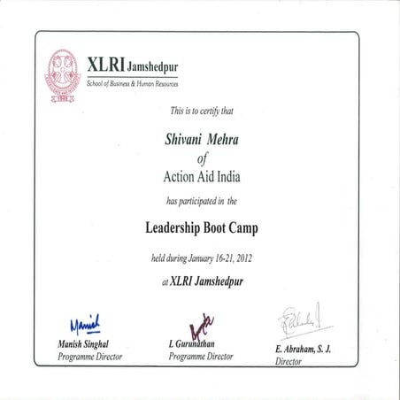 XLRI Bootcamp Certificate | PDF