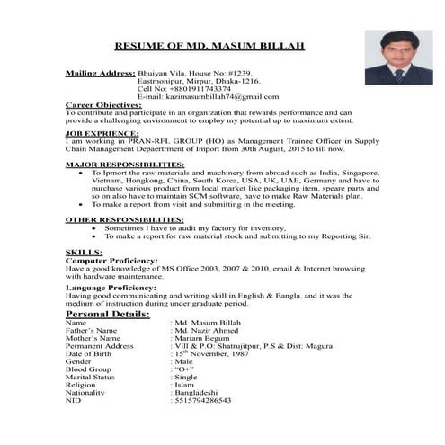 Resume of Masum Email | PDF