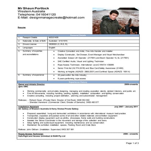 Shaun Portlock's Resume 2014 | DOCX