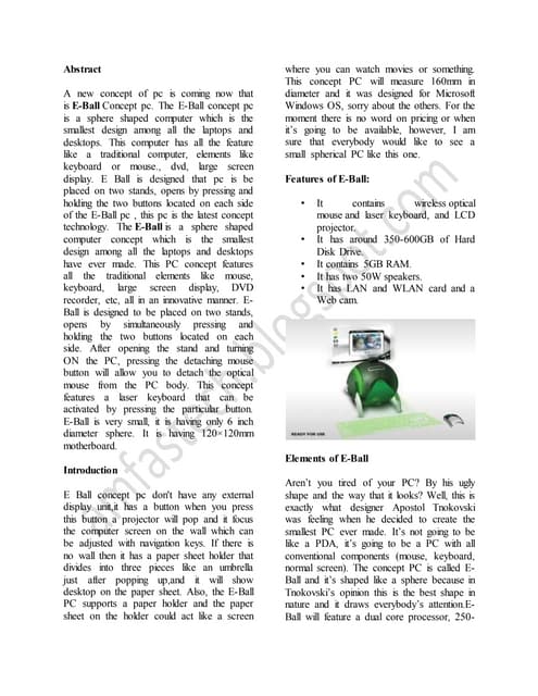 Seminar report of e ball technology | DOCX | Computing | Technology & Computing