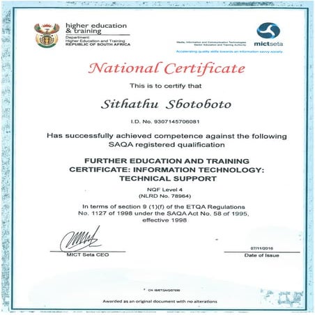 Technical Support Certificate | PDF