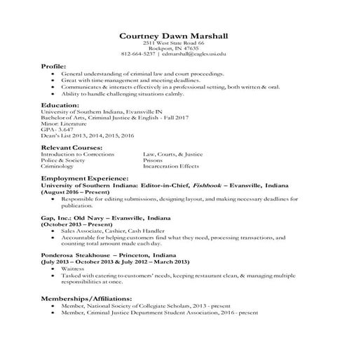 Courtney Marshall Resume 2017 | PDF