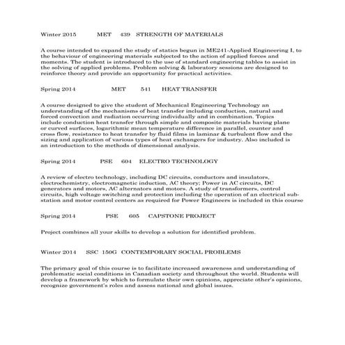 Power Engineering Technology - Mechanical Course Outline | PDF
