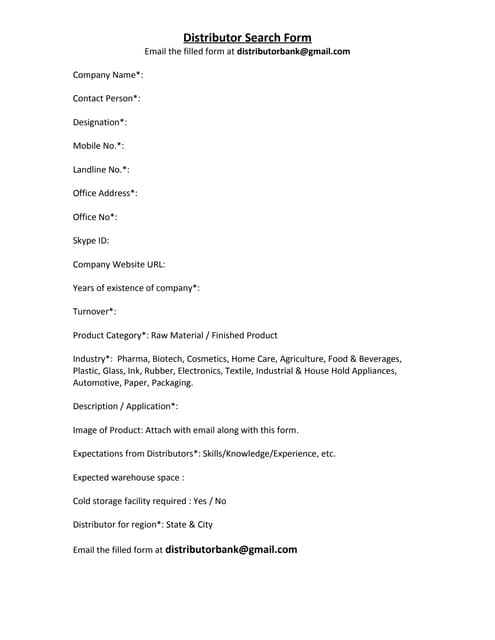 Distributor Registration Form | PDF