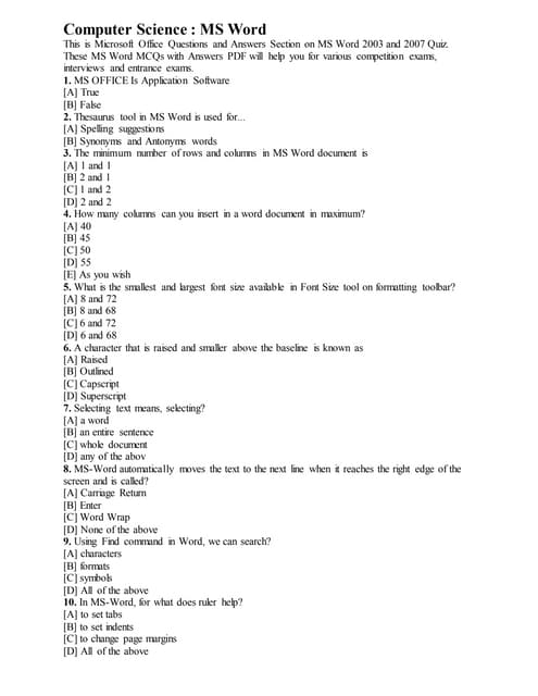 WordPad MCQ Questions and Answers Basic Objective | PDF