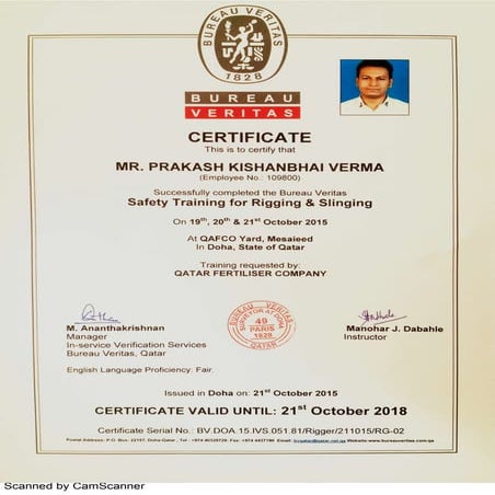 BV Certificate Rigging and Slinging | PDF