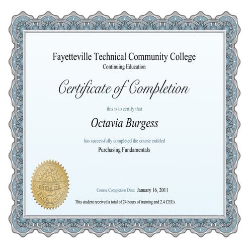 Purchasing Certificate 01162010 | PDF | College Education | Education