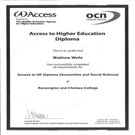 Access to HE Diploma (Matthew Wells _ KCC) | PDF