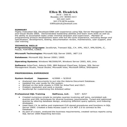 Ellen B Headrick Resume | DOC