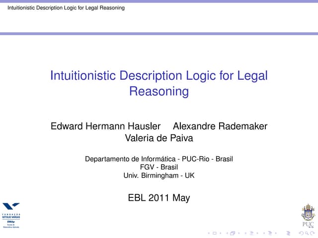 Intuitionistic Description Logic For Legal Reasoning Ppt