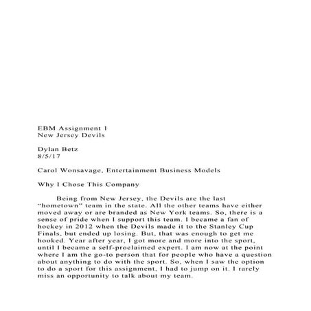 Ebm Assignment 1new Jersey Devilsdyl Docx