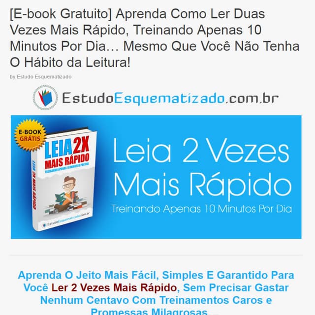 Ebook gratuito - Como Ler 2X Mais Rápido | PDF