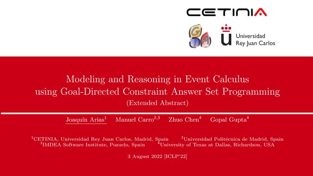 Modeling And Reasoning In Event Calculus Using Goal Directed Constraint Answer Set Programming Ppt 9437